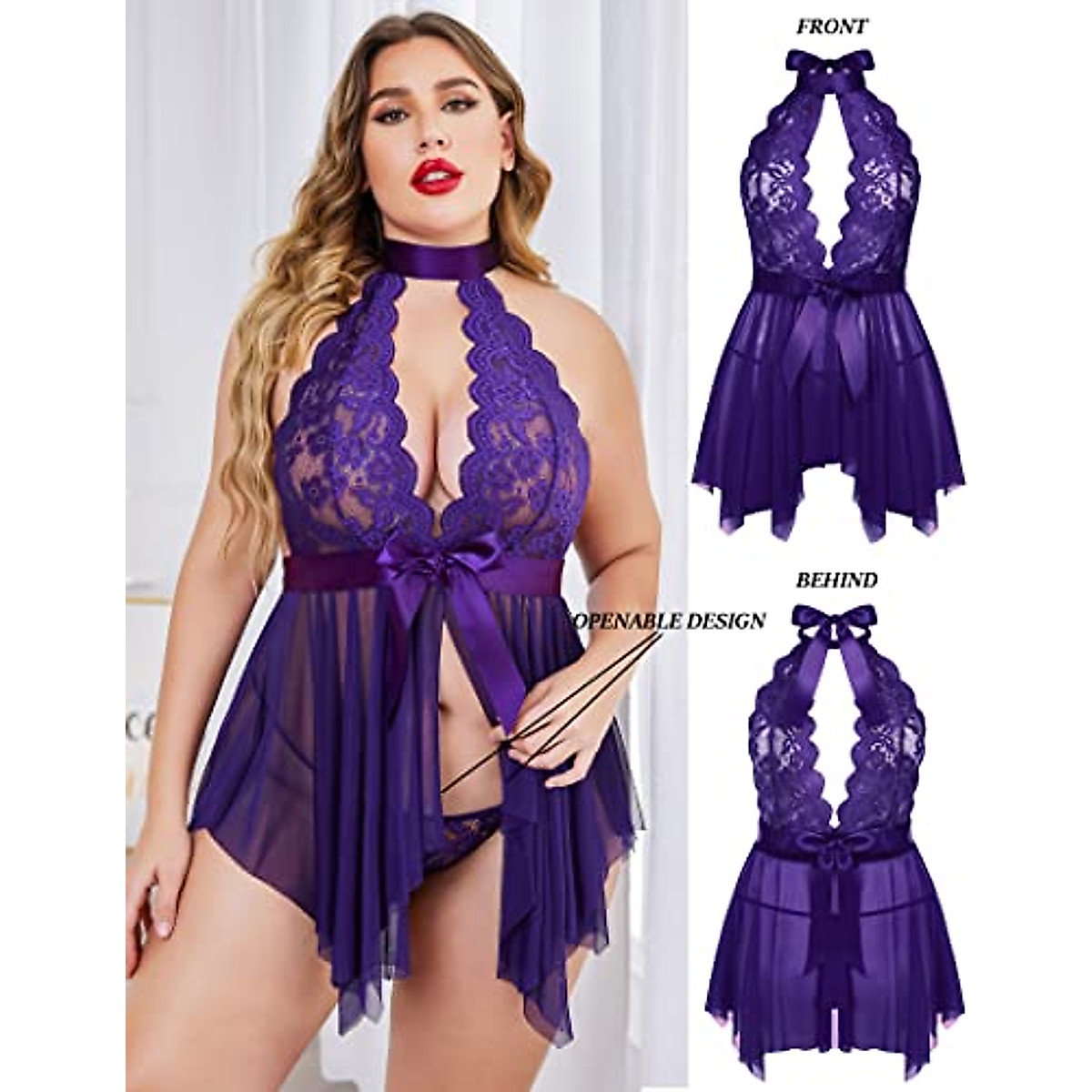 Avidlove Lace Lingerie Babydoll Women Sexy Chemise Exotic Nightgowns Bridal Nightdress Purple