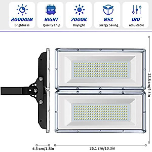 2 Pack 200W LED Flood Light, Super Bright Outdoor Stadium Lights, 20000LM 7000K Daylight Adjustable Lighting Angle, IP67 Waterproof Security Outdoor Flood Lighting for Yard, Stadium, Garden, Lawn