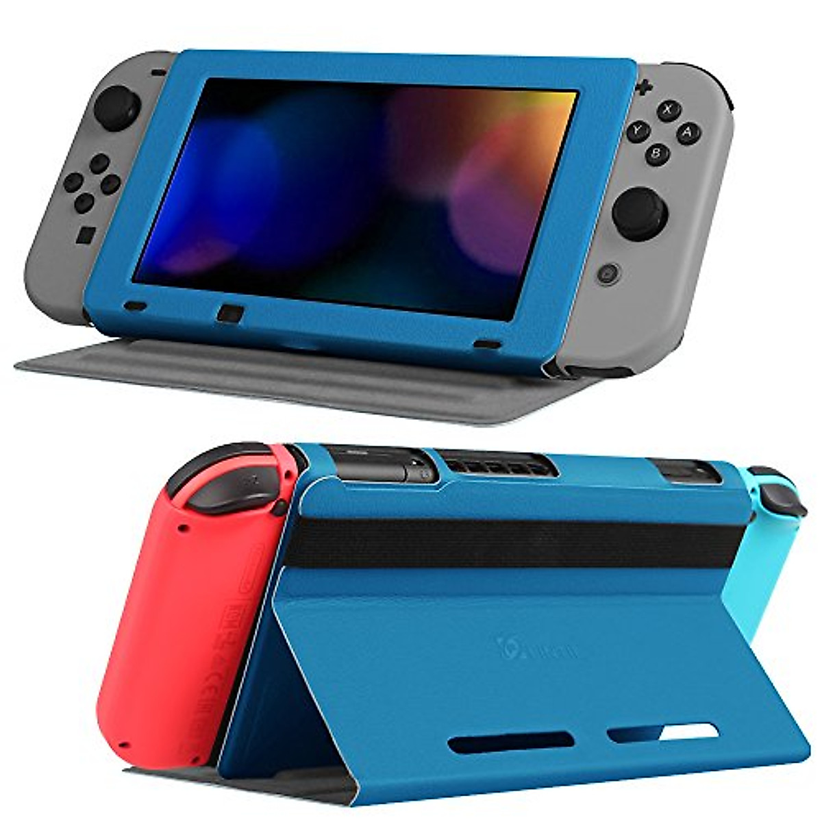 Fintie Protective Case for Nintendo Switch - [Multi-Angle Viewing] Ultra Slim Vegan Leather Play Stand Cover with Elastic Strap for Nintendo Switch 2017 - Royal Blue