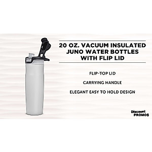 DISCOUNT PROMOS Juno Water Bottles with Flip Lid 20 oz. Set of 6, Bulk Pack - Reusable, Great for Gym, Hiking, Cycling and for School - White