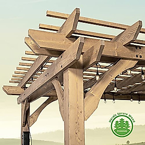 Backyard Discovery 14x10 Fairhaven Pergola, Rustic Finish, Nordic Spruce Lumber, Support Winds Up to 100 MPH, Powerport USB and Electrical Outlet, Backyard, Garden