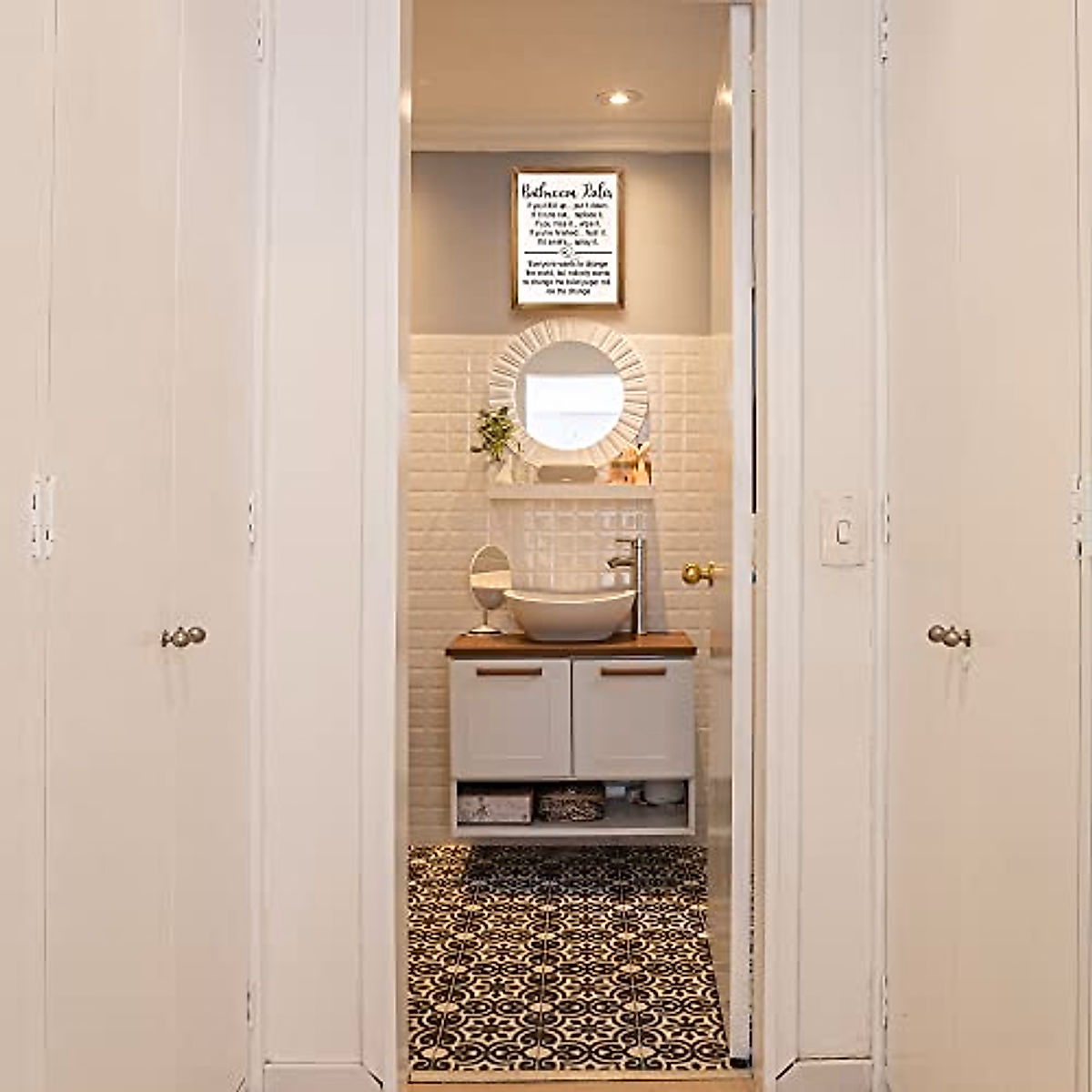 WTRA Funny Bathroom Rules Sign Rustic Farmhouse Wall Art Decor, Toilet Wood Frame Hanging Signs 16x6 Inch, Modern Farmhouse Room Wall Art For Bedroom Living Home Decoration Solid Art Signs