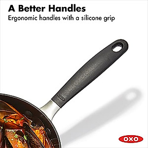 OXO Good Grips 1QT and 2QT Saucepan Pot Set with Lids, 3-Layered German Engineered Nonstick Coating, Stainless Steel Handles with Nonslip Silicone, Black