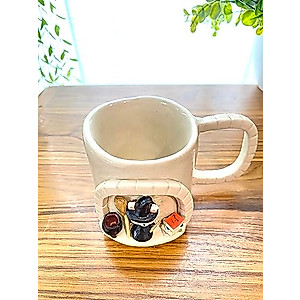 Witch cat and the cauldron. wizard world, magic white Handmade ceramic cup, Hand-painted mug, Unique Surprise gift for Christmas or Birthday. Dishwasher and Microwave safe