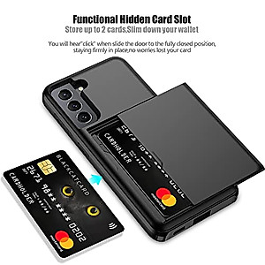 Nvollnoe for Samsung S21 FE Case with Card Holder Dual Layer Heavy Duty Protective Galaxy S21 FE Case Hidden Card Slot Slim Wallet Case for Samsung S21 FE 5G 6.4''(Black)
