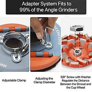 Wohenhao Dust Shroud for Angle Grinder 4.5-5 inch + Diamond Grinding Cup Wheel 5 inch, Universal Surface Grinding Shroud with Grinding Wheel for Concrete Surface, Cement, Marble, Rock, Granite