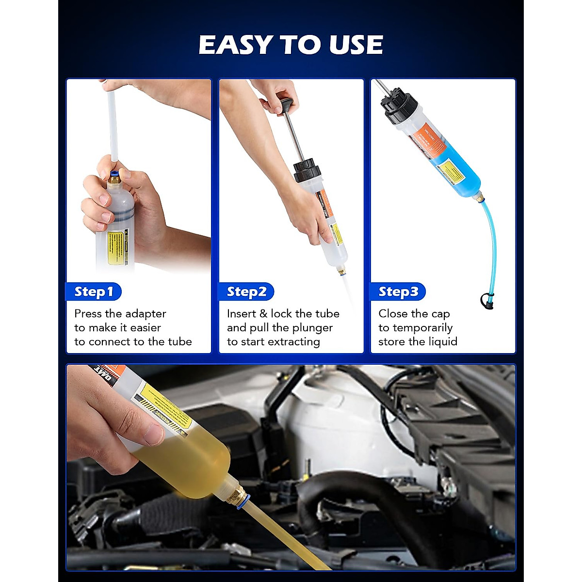 Orion Motor Tech 200mL Manual Fluid Extractor and Filler, Syringe Style Pump for Power Steering Transmission Gear Oil & Brake Fluid Changes, Hand Vacuum Pump for ATV Boat Automotive Fluid Extraction