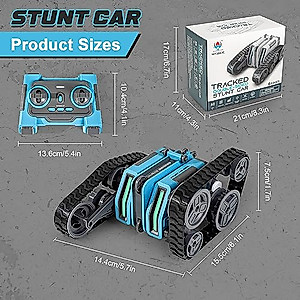 FUUY Remote Control Car, 360° Rotating RC Car with Cool Lights, Transform RC Tank Mini RC Crawler Double-Sided Tracked Fancy Stunt Car Kid Toy for Birthday Blue