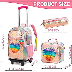 Meetbelify Girls Love Rolling Backpack with Wheels for Elementary Kindergarten Kids Suitcase Set Travel Laptop Luggage for Girls Ages 6-8