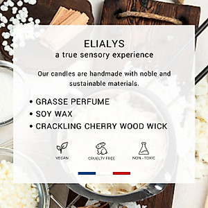 Handmade Scented Candle with Grasse Perfume, Lemon Verbena, Crackling Wooden Wick - PACIFIQUE, 12.35 Oz, 70 Hours of Burn Time, Made in France, Highly Scented & Long Lasting, Luxury Gift