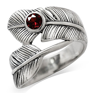 Silvershake Natural Garnet 925 Sterling Silver Bypass Feather Ring Size 8