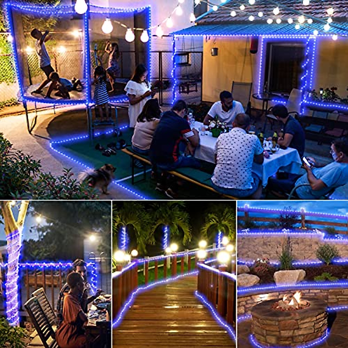 Solar Rope Lights Outdoor Waterproof LED - 200 LED Solar Rope String Lights, 72FT 8 Modes with Remote Flexible Solar Tube String Lights for Garden Patio Fence Balcony Pool Trampoline Party