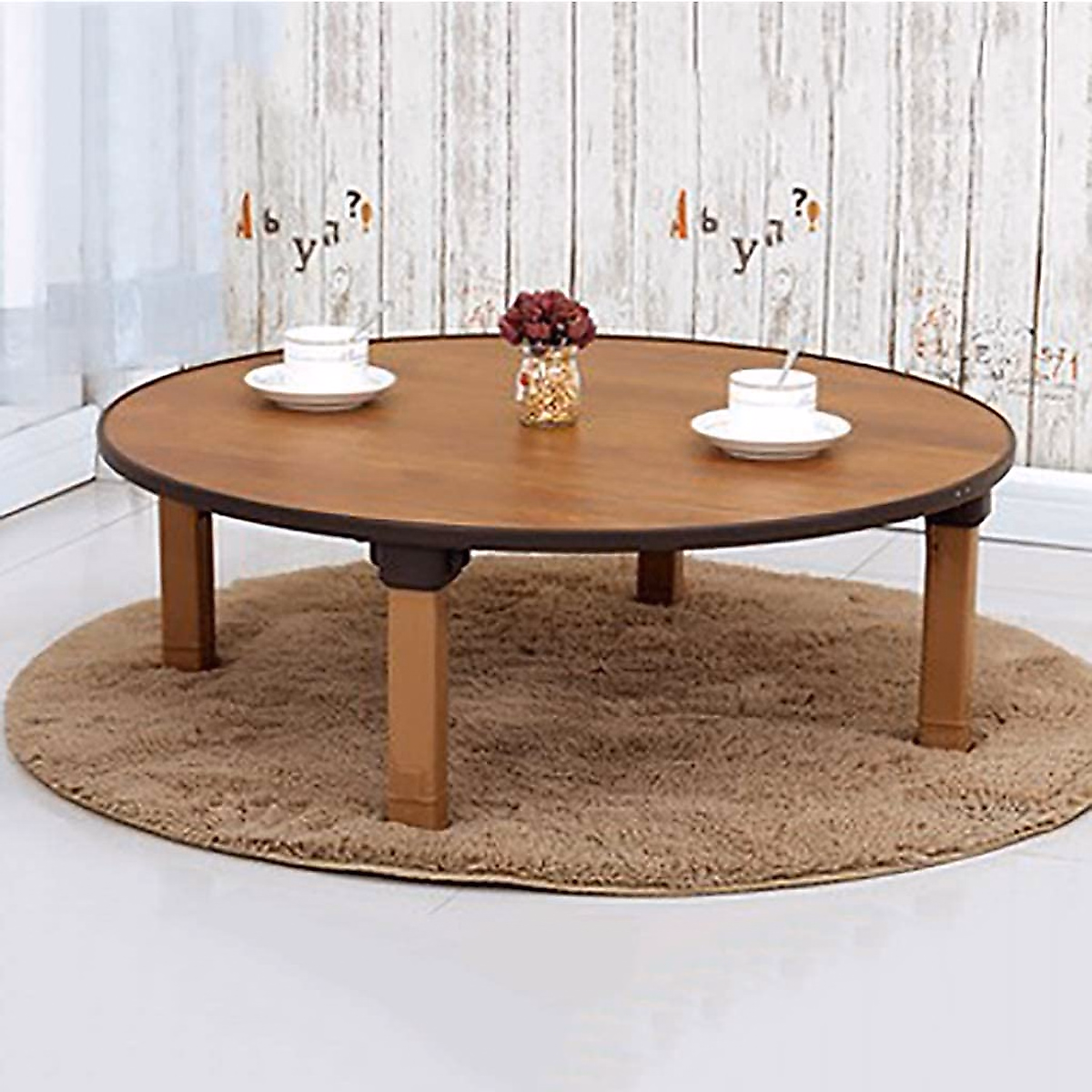 TALSAK Round Folding Tea Coffee Table, Japanese-Style Low Table, Dining Table, Study Table, Small Desk, for Tatami Sitting On The Floor Bedroom Bay Window Tea Room (Size : 60x30cm)