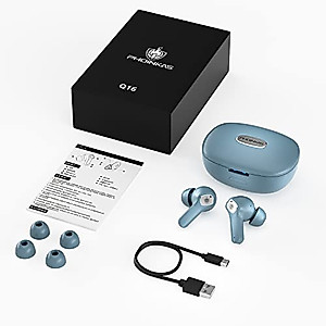 PHOINIKAS Wireless Earbuds, Q16 Bluetooth in Ear Headphones with Active Noise Cancelling Mic, Touch Control, IPX4 Waterproof Bluetooth 5.0 Stereo Music Earphones for Phone - Sierra Blue