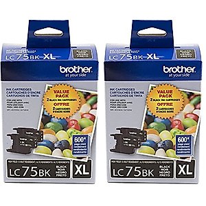 Brother Printer WxBir LC752PKS 2 Pack of Cartridges Ink - Retail Packaging, LC-75BK (2 Pack)