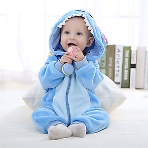 Ryshman Baby Halloween Animal Costume Romper Winter and Autumn Flannel Jumpsuit Animal Cosplay Outfits(Blue, 80cm-(6-12months))