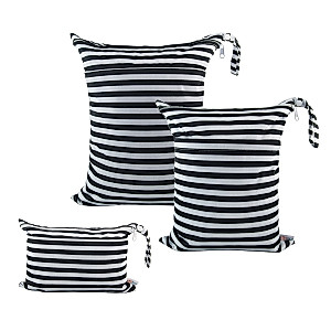 ALVABABY 3pcs Baby Cloth Diaper Wet Dry Bags Waterproof Reusable with Two Pockets Travel Beach Pool Daycare Soiled Baby Items Yoga Gym Bag for Swimsuits or Wet Clothes 3L-WB01