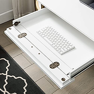 Leick Home 85405 Oval Metal Leg Desk with Drop Front Keyboard Drawer, Cottage White/Gold