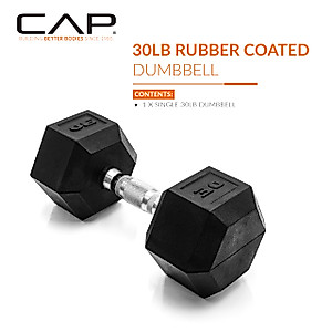 CAP Barbell 30 LB Coated Hex Dumbbell Weight, New Edition