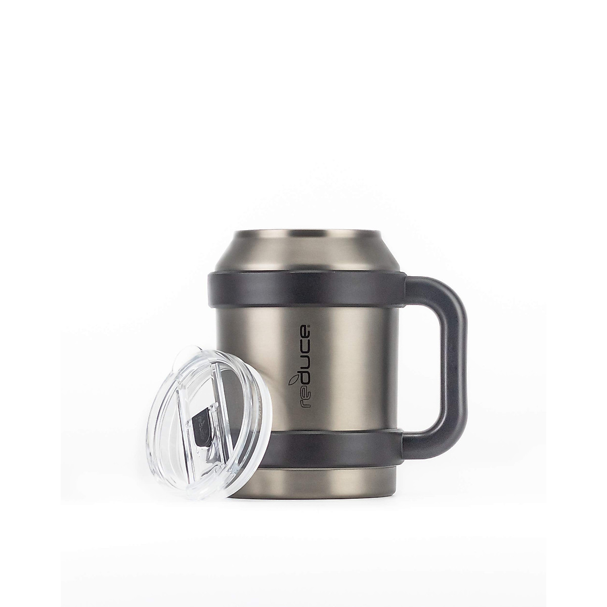 REDUCE Cold1 50 oz Reusable Mug Tumbler with Handle - Insulated Stainless Steel Water Bottle for Home, Office and Gym; Straw or Sip Leakproof Lid When Closed. Keeps Drinks Ice Cold All Day - Charcoal