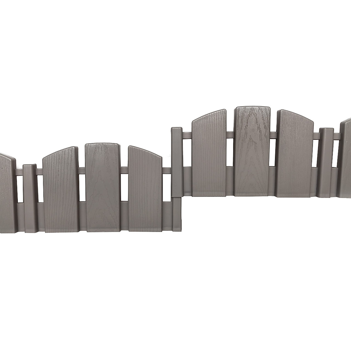 EasyFlex No-Dig Landscape Edging with Anchoring Spikes, 4.5 in. Tall Decorative Adirondack Wood-Look Fence Garden Border, 60 Foot Kit, Gray