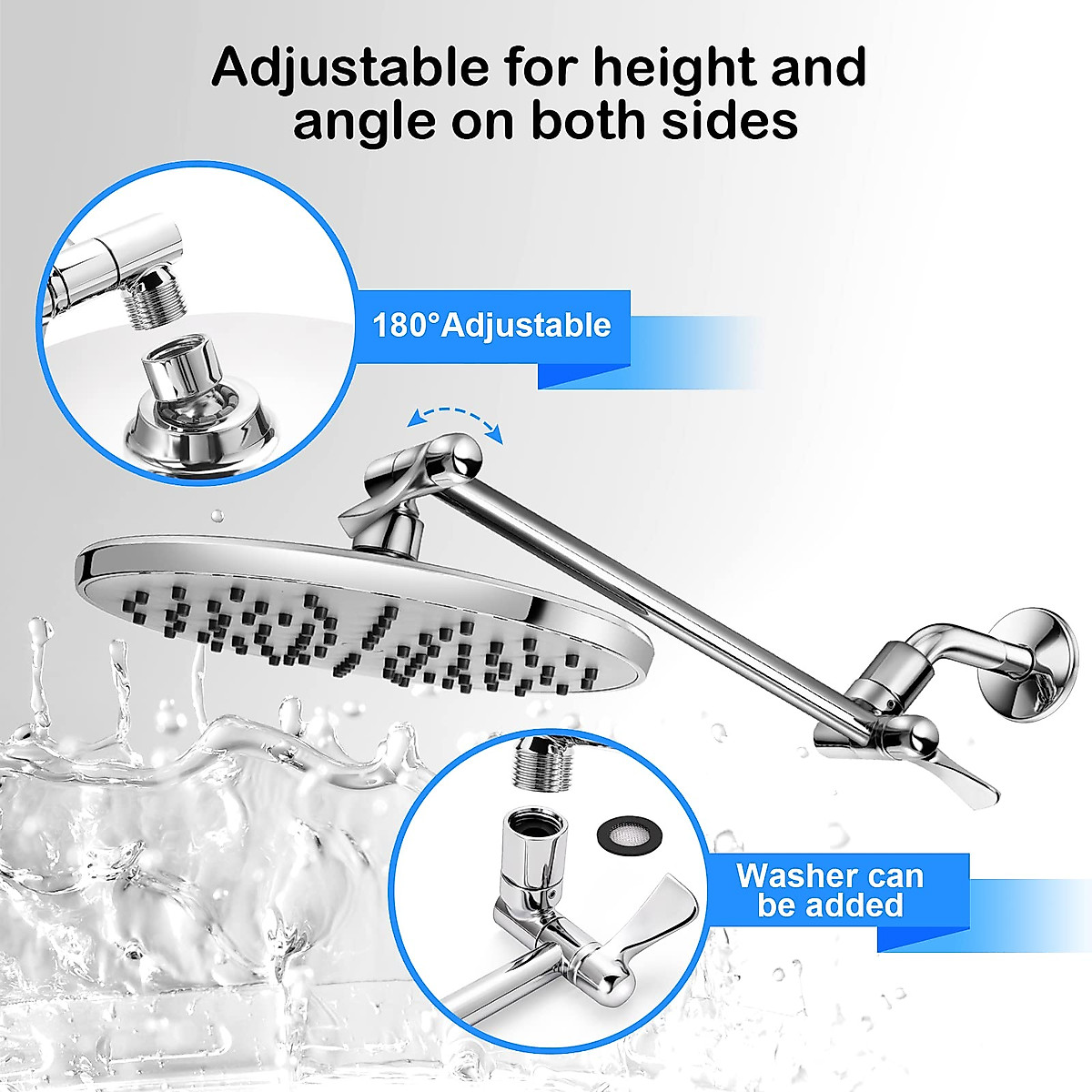 Rain Shower Head with 11'' Adjustable Arm, WarmSpray High Pressure Rainfall Showerhead with Stainless Steel Shower Arm, Rain High Flow and Amazing Pressure (9-Inch Shower Head with Arm, Chrome)