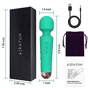 SIKXTOA Mini Vibrator, 8 Speeds 20 Patterns, G Spot Massage Wand, Clitoral Stimulator, Dildo, Sex Toys- Rechargeable Handheld Powerful Silent Waterproof, Female Adult Toys (Wave Green)