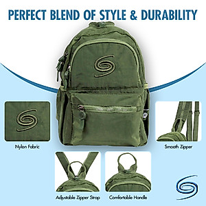 Grand Sierra Designs Mini Backpack for Women - Cute Crossbody Bags for Women W/Anti Theft Pocket - Multi Compartment Mini Backpack W/Expansive Storage for School, Traveling, Hiking, & more - Olive
