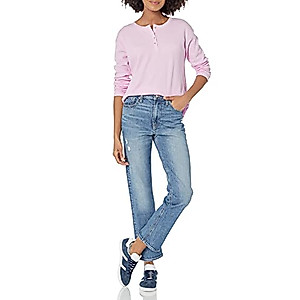 GAP Womens Long Sleeve Waffle Henley Shirt, Lavender Pink, Medium US