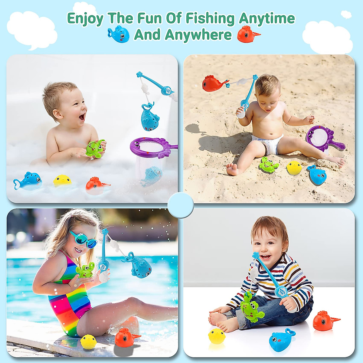 Baby Bath Toys for Toddler 1-3: Mold Free Bathtube Toys for Toddlers Kids Infant Age 1 2 3 Year Old Girl Boy| Bath Toys Fishing Games Floating Squirt Water Toys for Bathtime