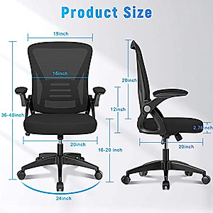 naspaluro Ergonomic Office Chair, Mid-Back Computer Chair with Adjustable Height, Flip Up Arms and Lumbar Support, Breathable Mesh Desk Chair for Home Study Working