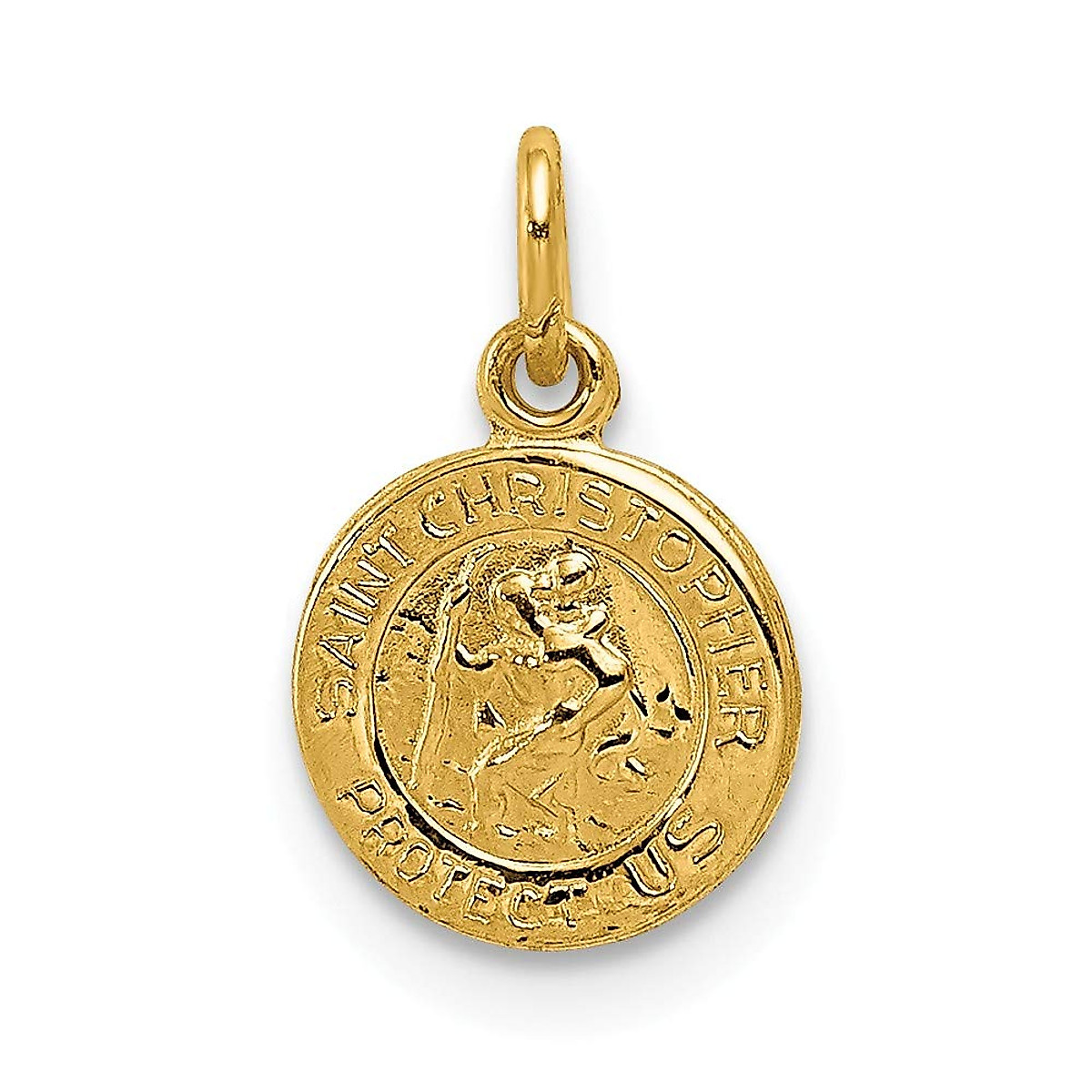 Solid 14k Yellow Gold Catholic Patron Saint Christopher Medal Charm Pendant - 14mm x 8mm