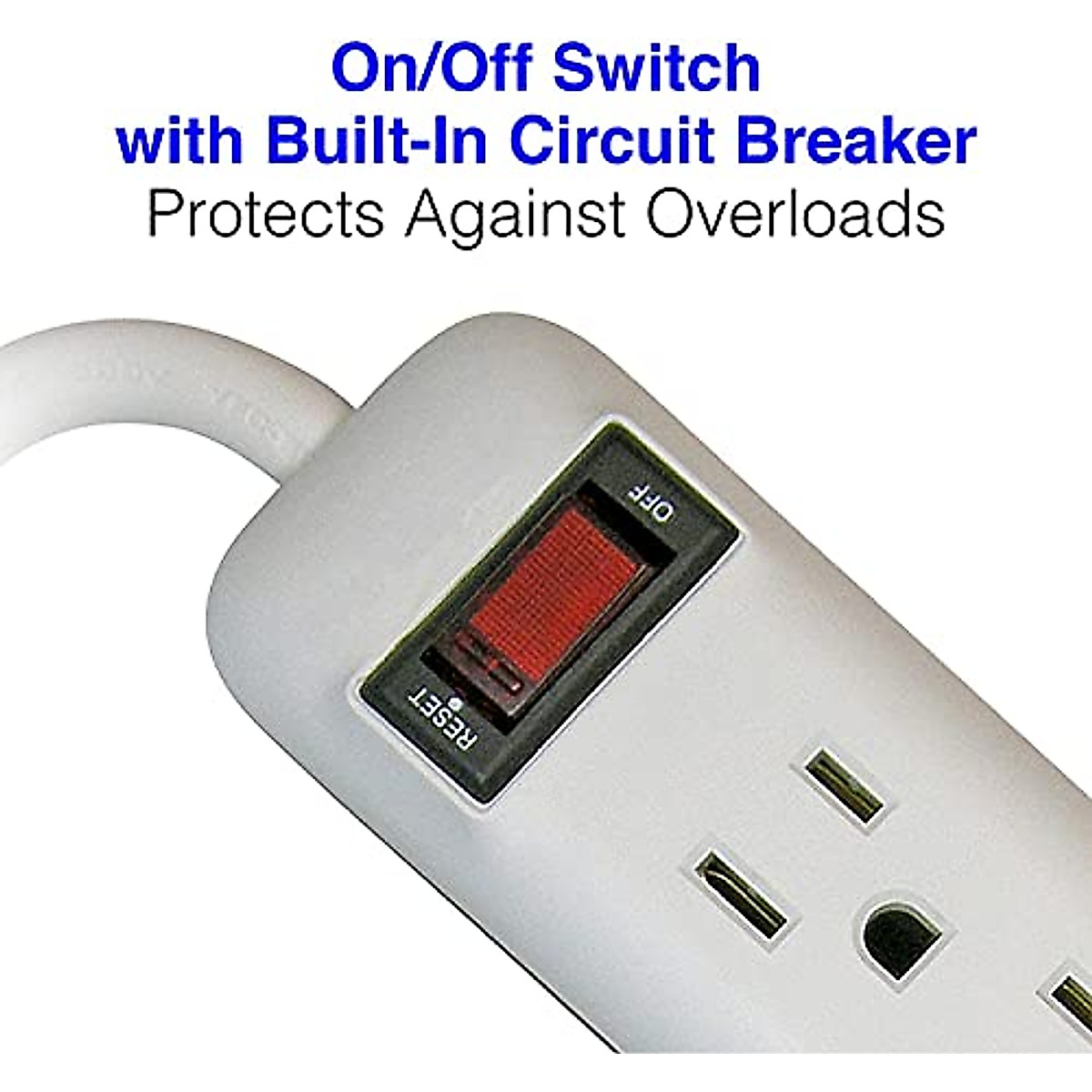 Clear Power 6 Outlet Power Strip 3 ft Power Cord, Low-Profile Flat Plug, 3-Prong Grounded, White, 15 Amp Circuit Breaker, 2 Pack, DC3S-00222P-DC