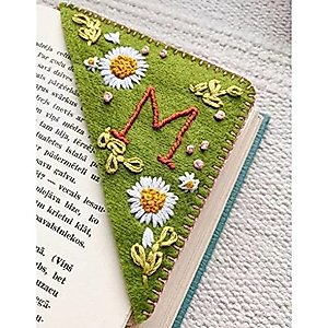 Corner Bookmark Hand Embroidered Personalized Bookmark, Hand Stitched Felt Corner Letter Bookmark, Cute Flower Letter Embroidery Bookmarks for Book Lovers (H, Summer)