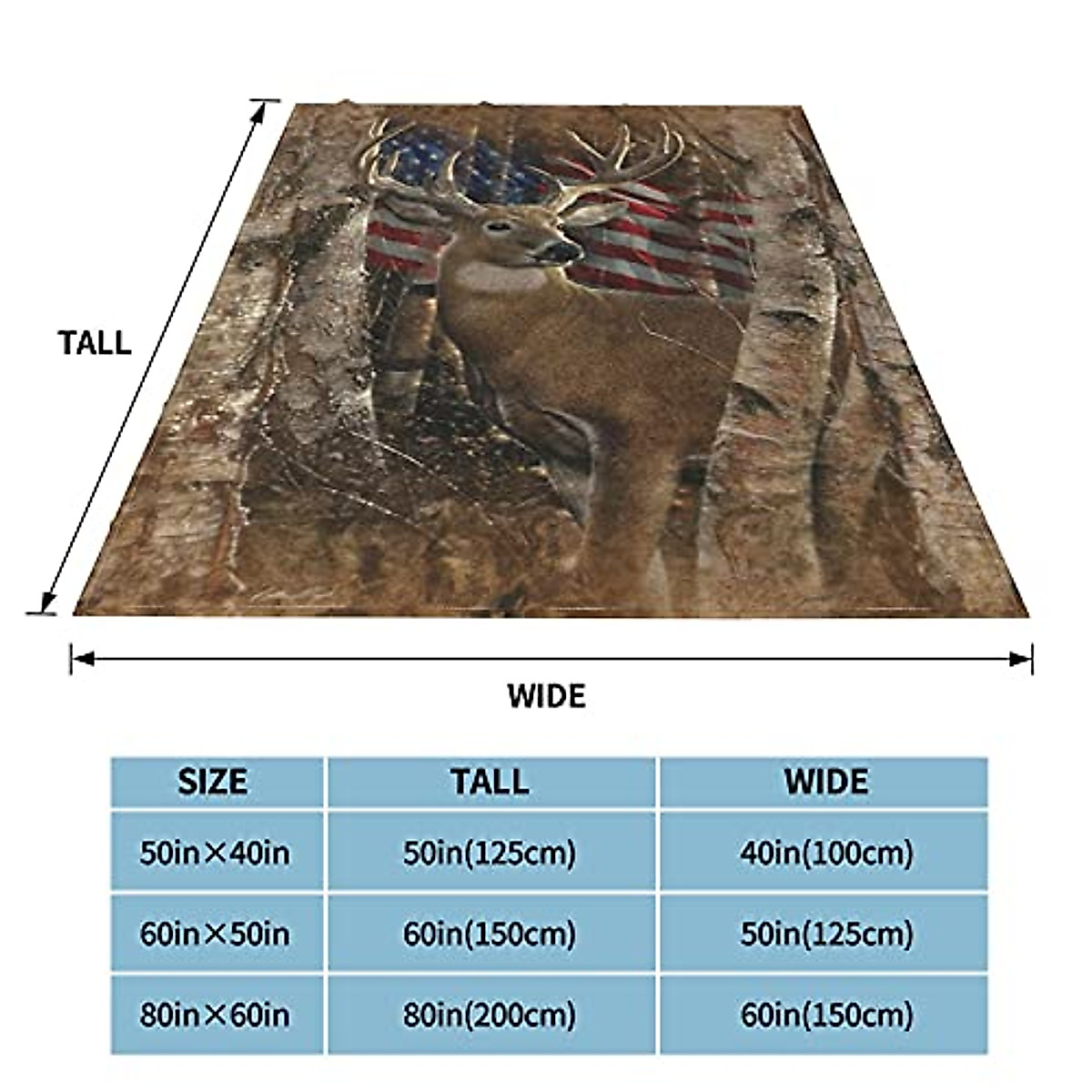 Deer Camo American Flag Throw Blanket Warm Ultra-Soft Micro Fleece Blanket for Bed Couch Living Room Decoration