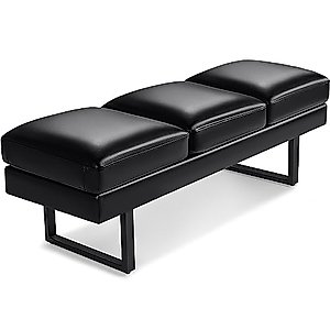 Furmax Waiting Room Chairs Faux Leather Office Guest Chair, 59.6 Inches Conference Room Chairs 3 Seats Upholstered Reception Bench, Lobby Furniture for Salon and Shop, Black