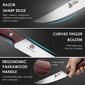 DDF iohEF Steak Knives Set of 6, Non-serrated Steak Knife 4.5 Inch High Carbon Japanese Stainless Steel Kitchen Steak Knife 6 Pieces Dinner Knives Ultra Sharp with Ergonomic Handle and Gift Box