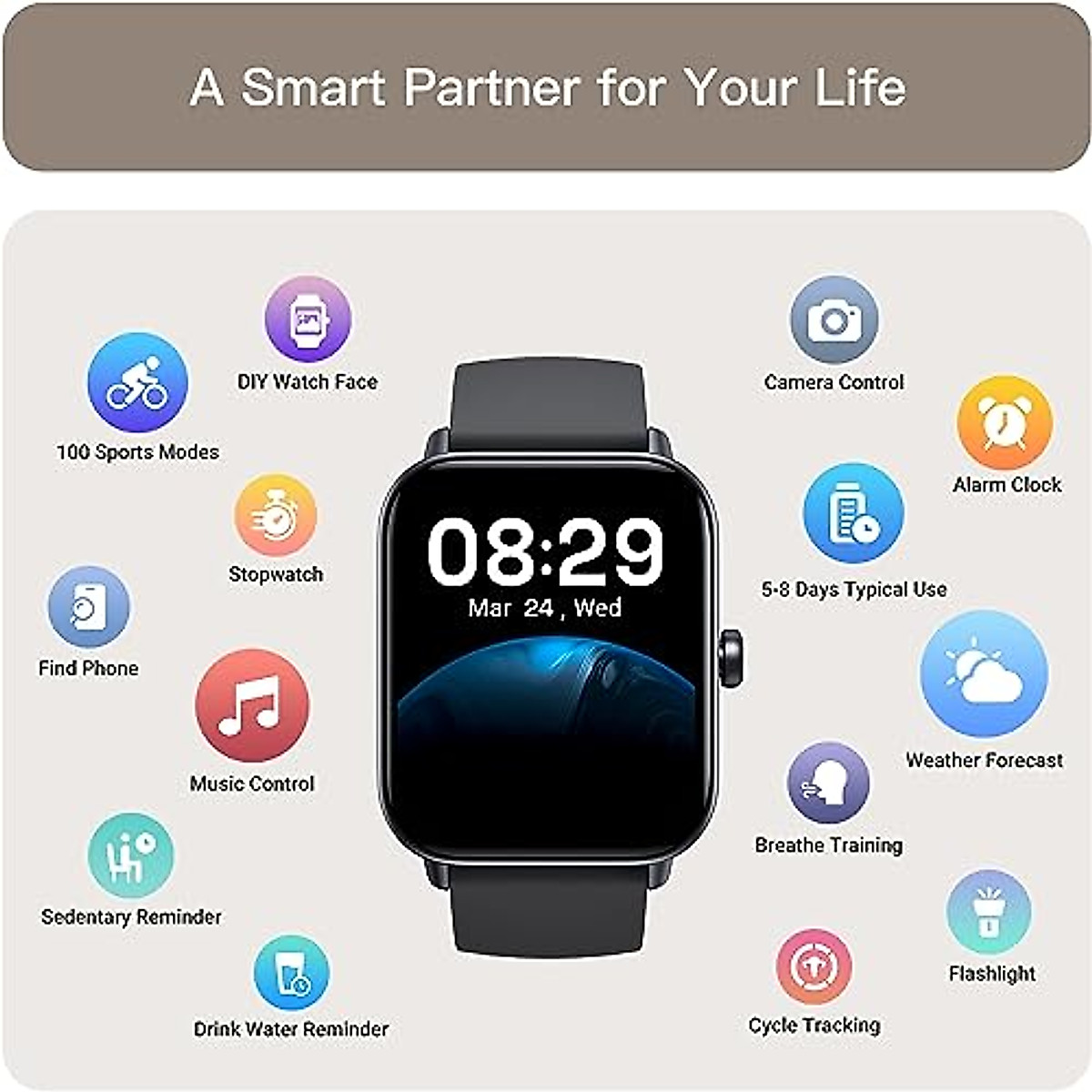 Gydom Birthday Gifts for Men, IDW19 Smart Watch with Alexa, Bluetooth Call/Answer Heart Rate Monitor Step Counter Smartwatches, Exercise Workout Fitness Health Tracker Gifts for Boyfriend Mens Dad