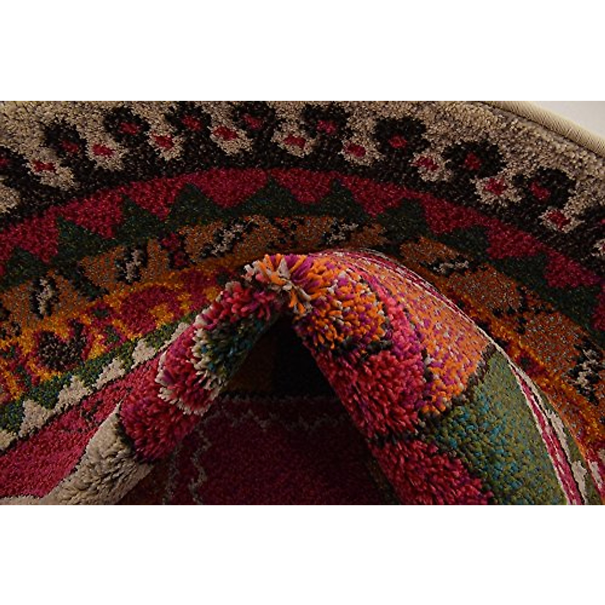 Unique Loom Sedona Collection Southwestern, Border, Over-Dyed, Animals, Tribal, Abstract Area Rug, 6 Feet, Pink/Beige