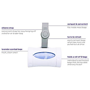 Ubbi Retractable On the Go Bag Dispenser for Baby Travel, Diaper Bag Accessory Must Have for Newborn, Helpful Baby Item, Baby Gift, Lavender Scented, White