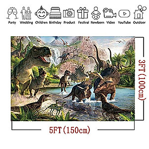 Jurassic Dinosaur Party Decoration Backdrop Photography Dinosaur Kingdom Children Birthday Party Banner Jungle Safari Animals Baby Shower Photo Background 5x3ft Cake Table Photo Booth Vinyl