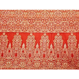 Peegli Vintage Orange Saree Woven Cloth 100% Pure Silk Fabric Art Craft Women Sari