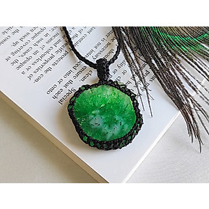 Green Solar Agate Macrame Pendant, Cord Wrapped Macrame Pendant, Gemstone Macrame Jewelry