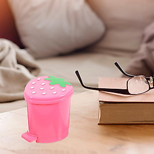 Garneck Strawberry Trash Can, Mini Strawberry Trash Bin Cute Pink Trash Can Kawaii Garbage Can Plastic Garbage Container with Lid Bathroom Bedroom Decor