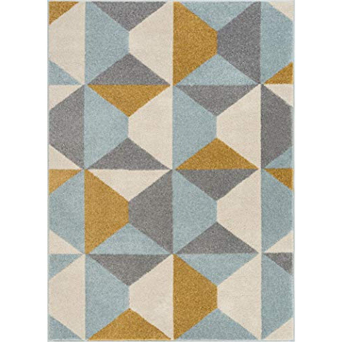 Yara Scandanavian Abstract Geometric Blue & Mustard Yellow Area Rug 5x7 (5'3" x 7'3")