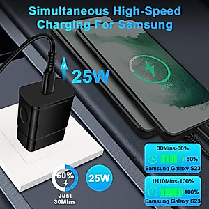 Super Fast Samsung Charger for Galaxy S24/S23/S22/S21/S20 FE/S23 Ultra/S23 Plus/S22 Ultra/A15/A14 5G/A54/A53/A23/A13/A12/A32/Z Flip 5 4 3, 25W USB C Wall Charger 6ft Android Charger Type C to C Cable