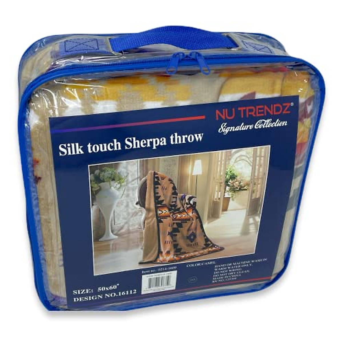 Nu Trendz Signature Southwest Design (Navajo Print) Sherpa Lined Throw 16112 Camel (tan)