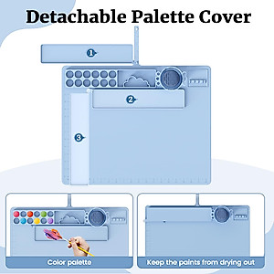 Silicone Painting Mat - 20"X16" Painting Station for Kids with 1 Water Cup Reusable, Non-Slip, and Easy to Clean Perfect for Arts, Crafts, and DIY Projects (Blue)