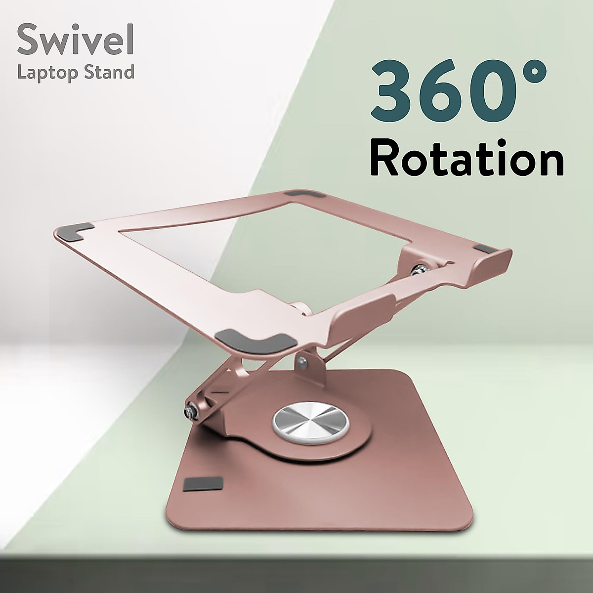 Swivel Laptop Stand for Desk, Adjustable Laptop Stand for Desk w/ 360° Rotation, Raise Tilt Cools Laptop with This Ergonomic Laptop Stand Riser, Collapsible iPad Computer Laptop Stand (Rose Gold)