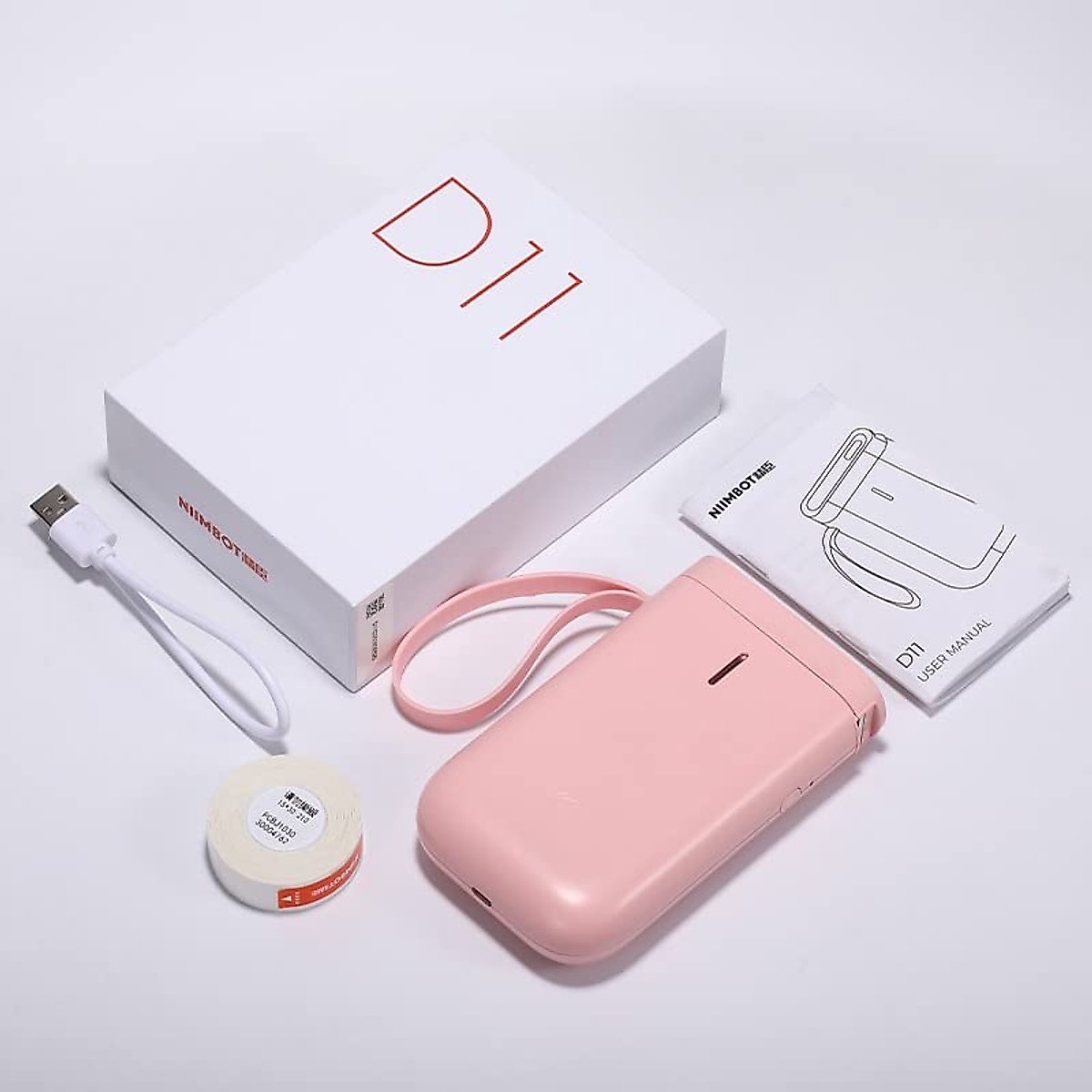 Label Maker Machine NiiMbot D11 Pink with 1 Free Roll Tape, half inch Thermal Label Printer for Home Office Business Organization USB Rechargeable - Compatible with Android & iOS Applied